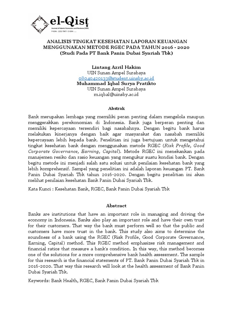 ANALISIS TINGKAT KESEHATAN LAPORAN KEUANGAN Metode RGEC | PDF | Pengelolaan Keuangan & Uang