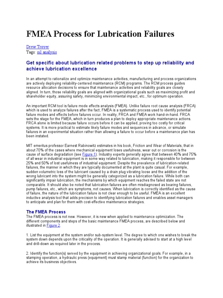 FMEA for Lubrication Reliability | PDF | Reliability Engineering ...
