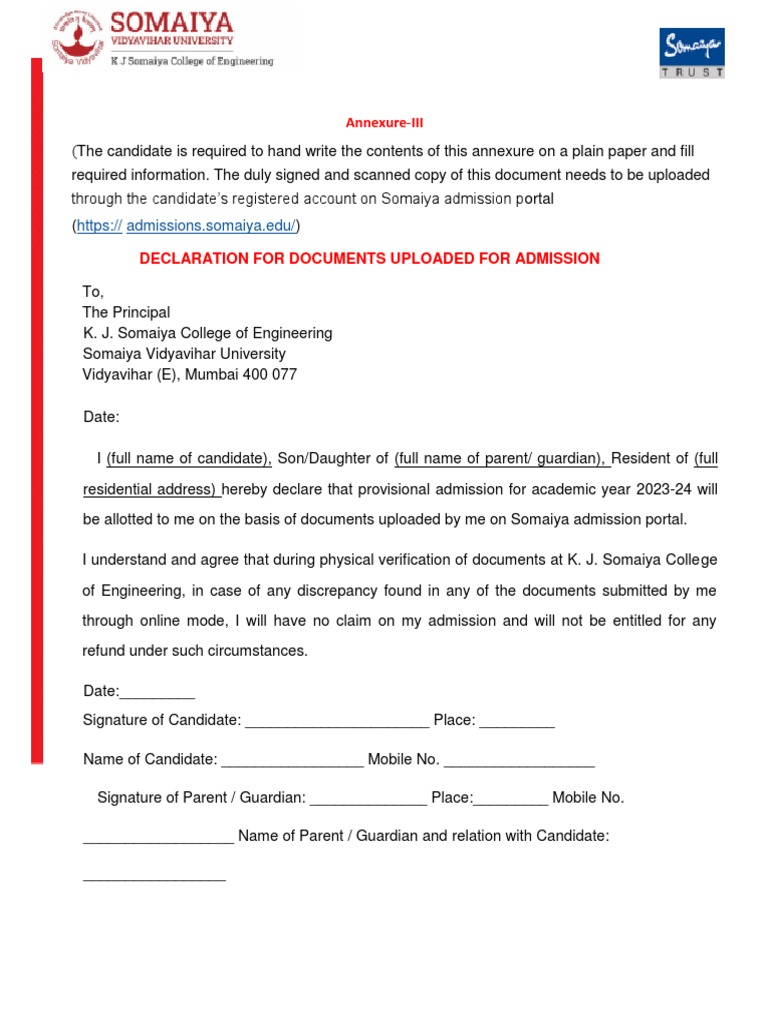 Undertaking+format+for+FY++B Tech+candidates | PDF