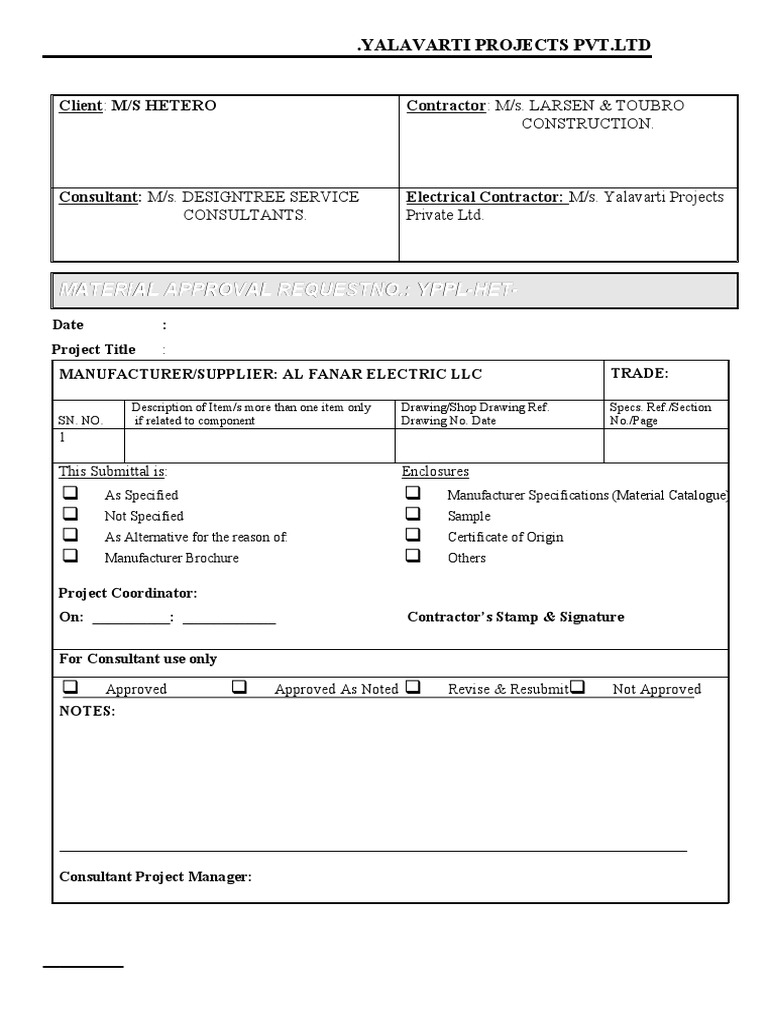 MATERIAL SUBMITTAL SAMPLE | PDF