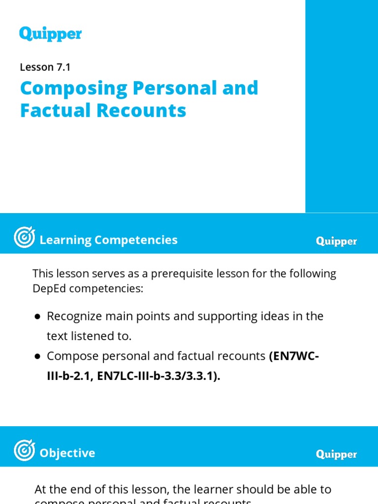 ME Eng 7 Q1 0701 - PS - Composing Personal and Factual Recounts - B | PDF | Grammatical Tense ...