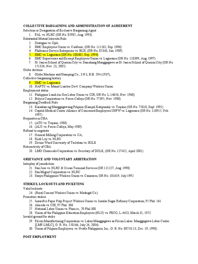 List of Labor Cases | PDF | Collective Bargaining | Industrial Relations