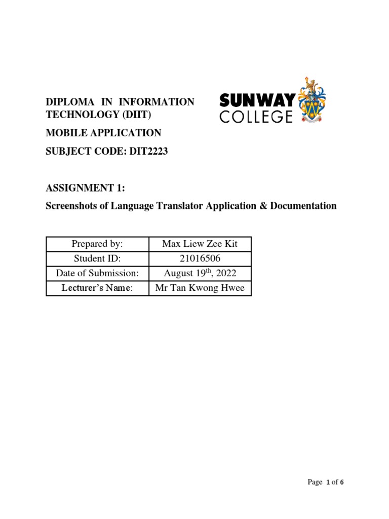 Mobile Application (Assignment 1 - Max Liew Zee Kit) | PDF | Application Software | Screenshot