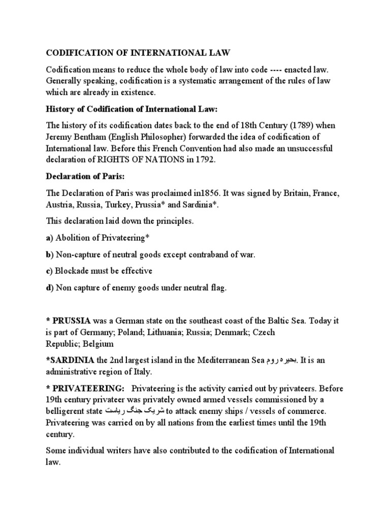 Codification of International Law | PDF