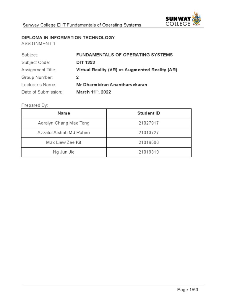 Operating Systems Assignment (Group 2) Resubmission | PDF | Virtual Reality | Augmented Reality