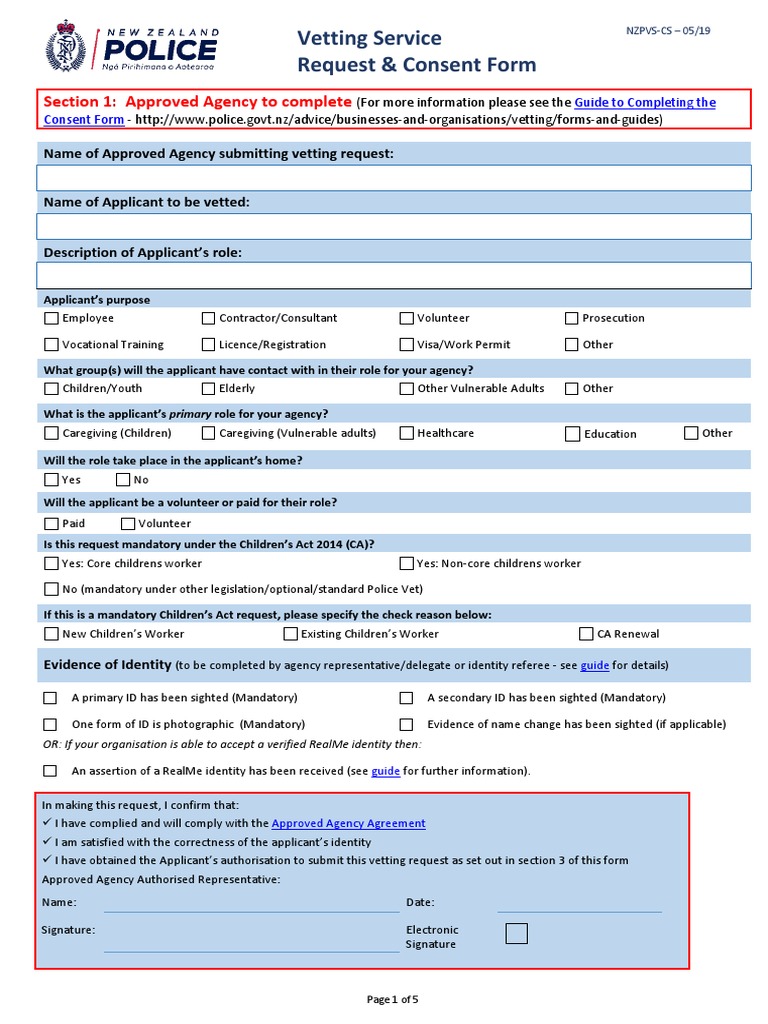 NZ Police Vetting Service Request and Consent Form_1 | PDF | Criminal ...