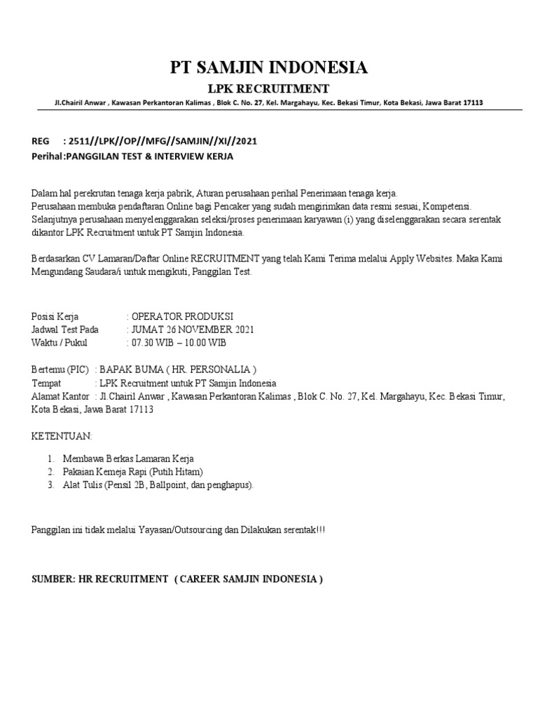 LPK PT Samjin Indonesia | PDF