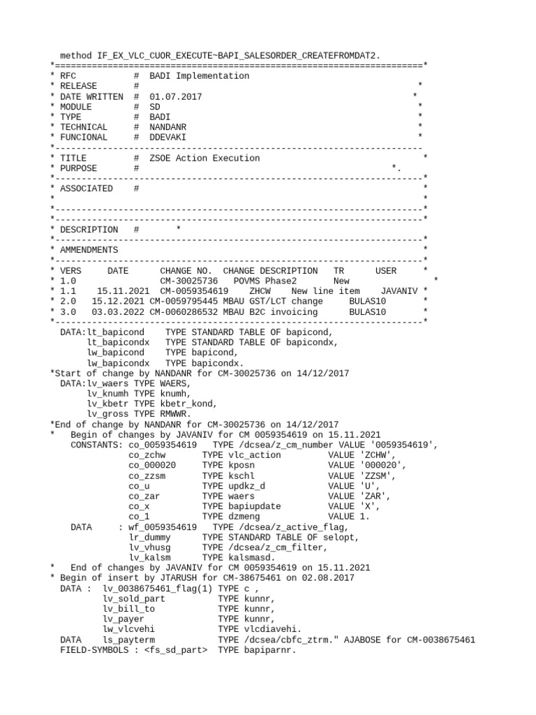 If Ex VLC Cuor Execute Bapi Salesorder Createfromdat2 20220620 | PDF | Database Index | Computing