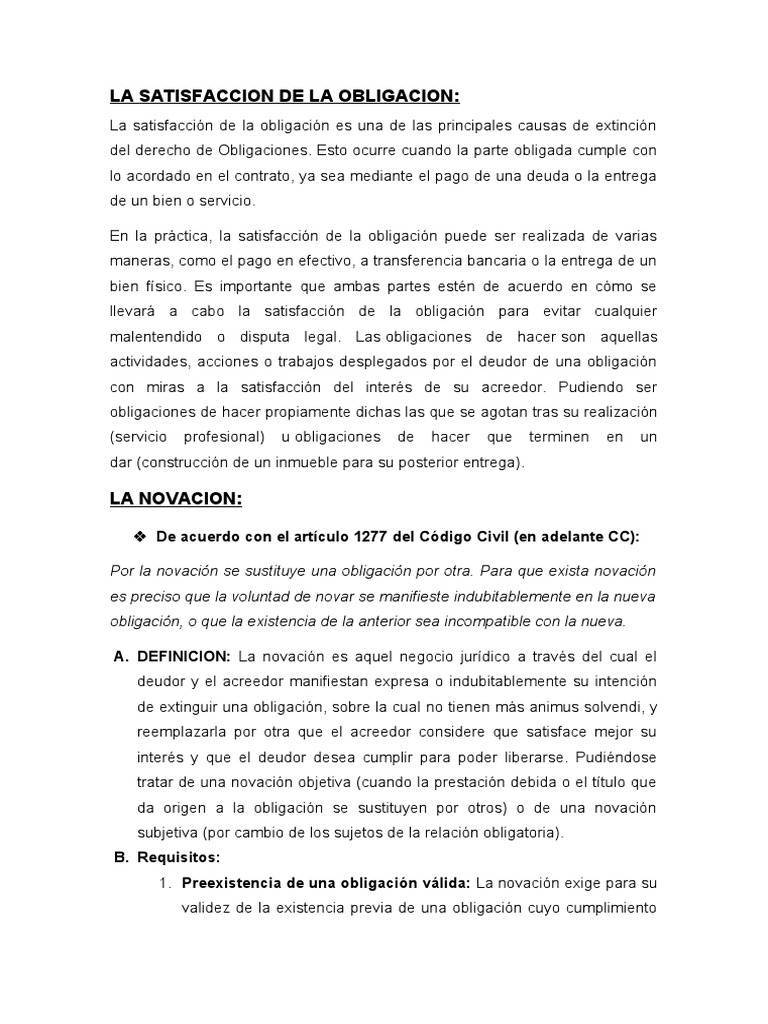 La Novacion | PDF | Pagos | Derecho privado La Novacion | PDF | Pagos | Derecho privado