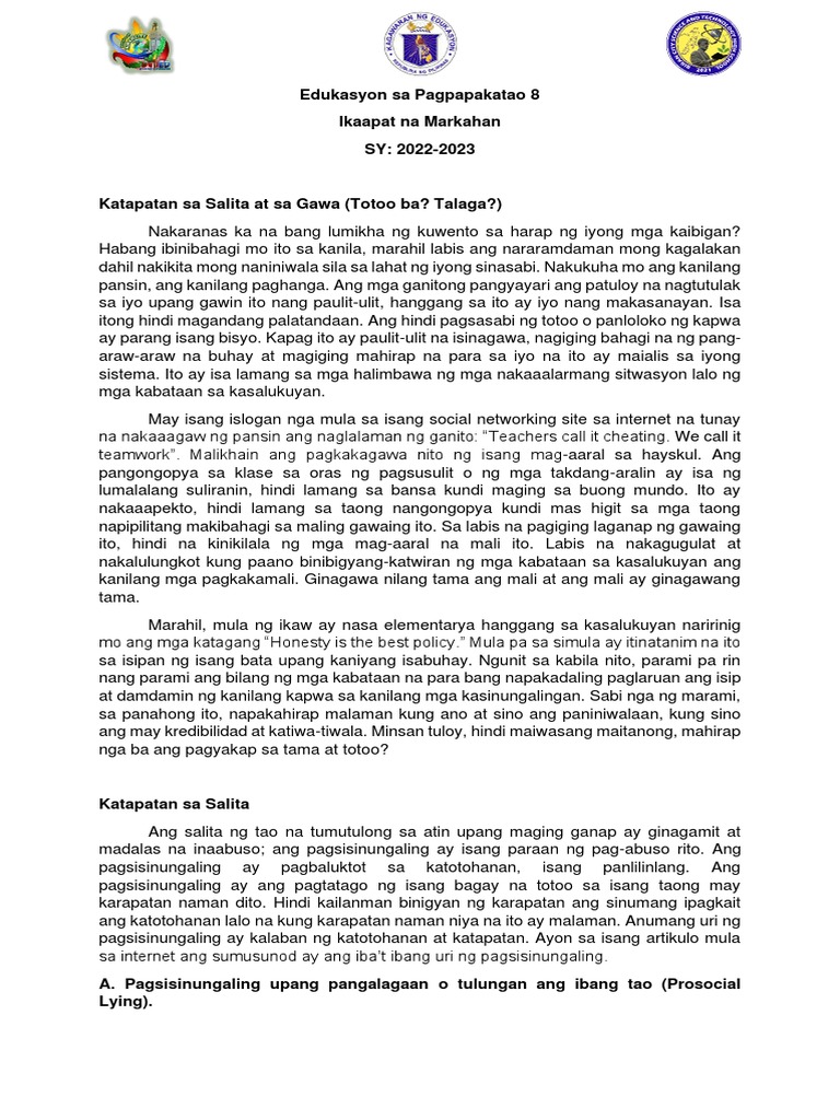 EsP 8 - Reviewer - For Q4 PT | PDF