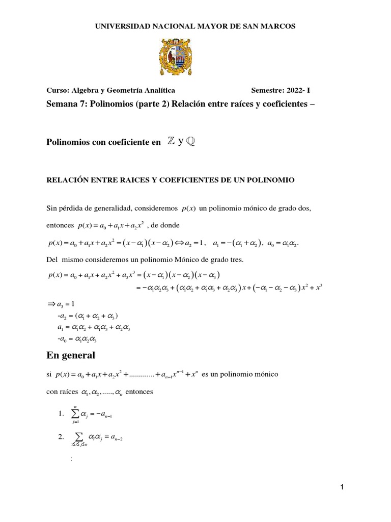 Semana 7-POLINOMIOS PARTE 2 | PDF | Álgebra abstracta | Matemáticas