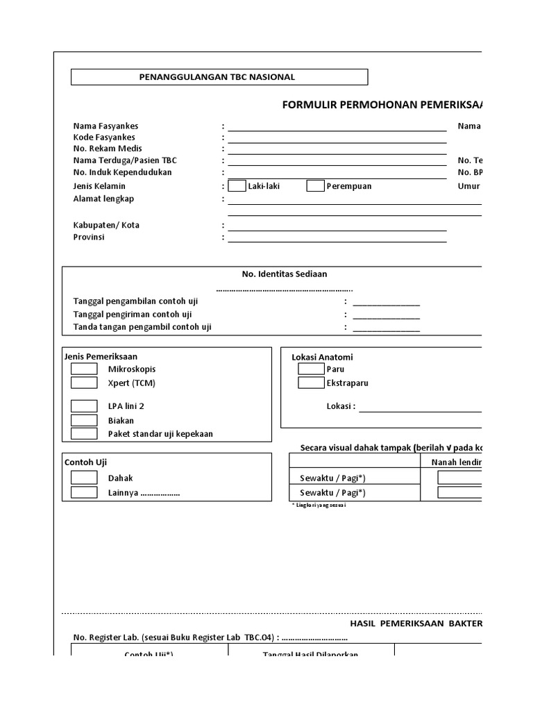 Formulir Permohonan Pemeriksaan Bakteriologis TBC | PDF