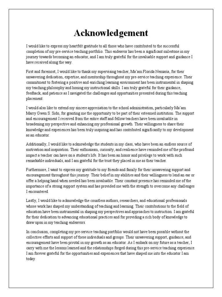 Acknowledgement | PDF | Teachers | Gratitude