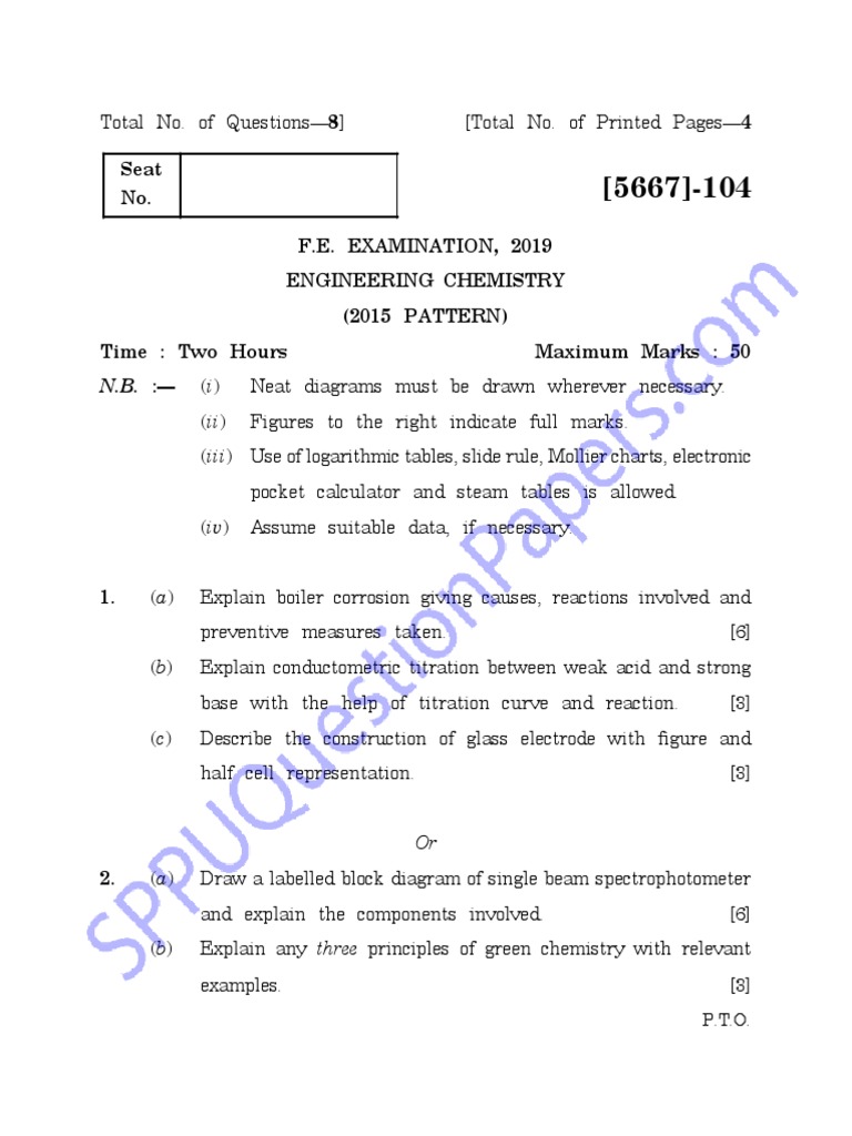Be - First Year Fe Engineering - Semester 1 - 2019 - November - Engineering Chemistry Pattern ...