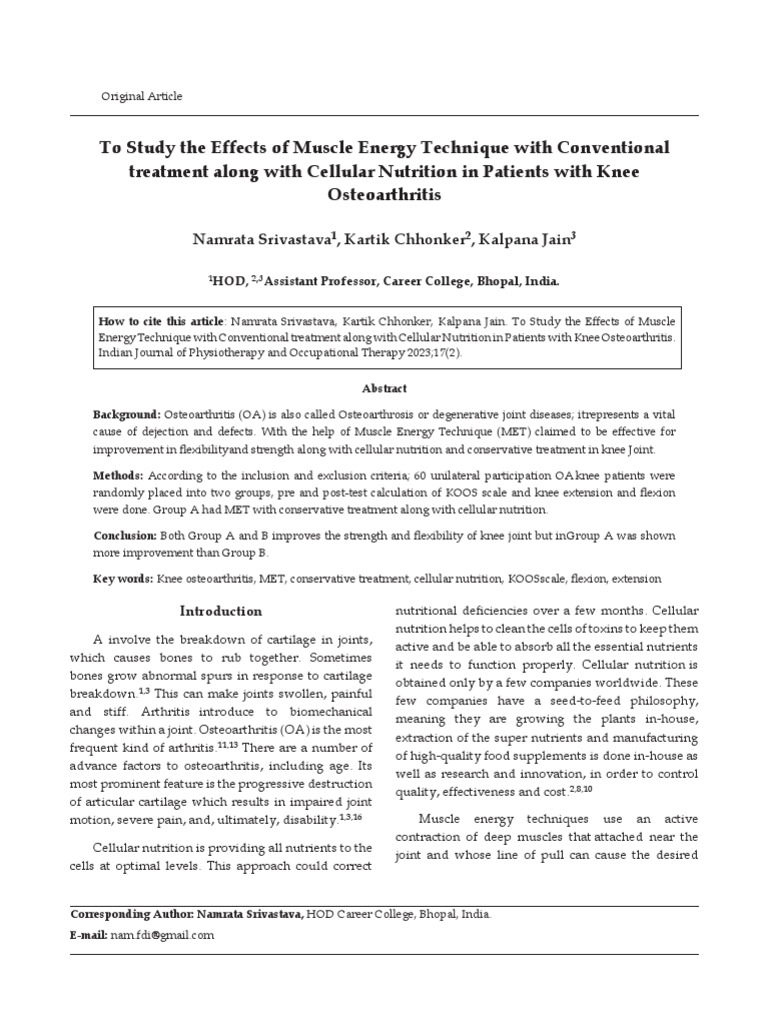 To Study the Effects of Muscle Energy Technique with Conventional ...