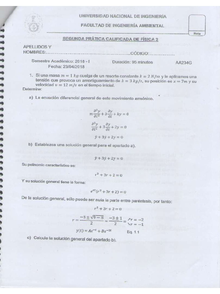 Práctica Calificada N°2 2018-1 - SOLUCIONARIO | PDF