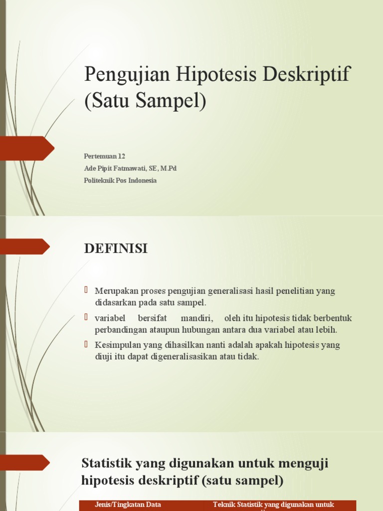 Materi 11 Pengujian Hipotesis Deskriptif | PDF