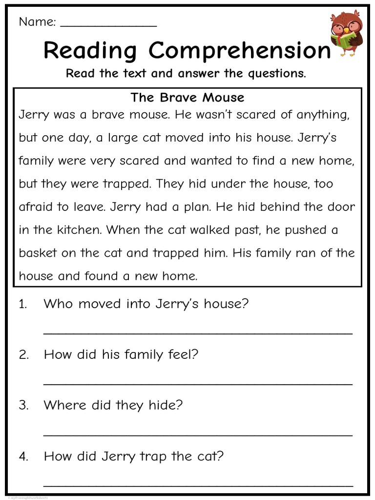 Reading Comprehension Grade 1 The Brave Mouse | PDF | Mystery, Thriller ...