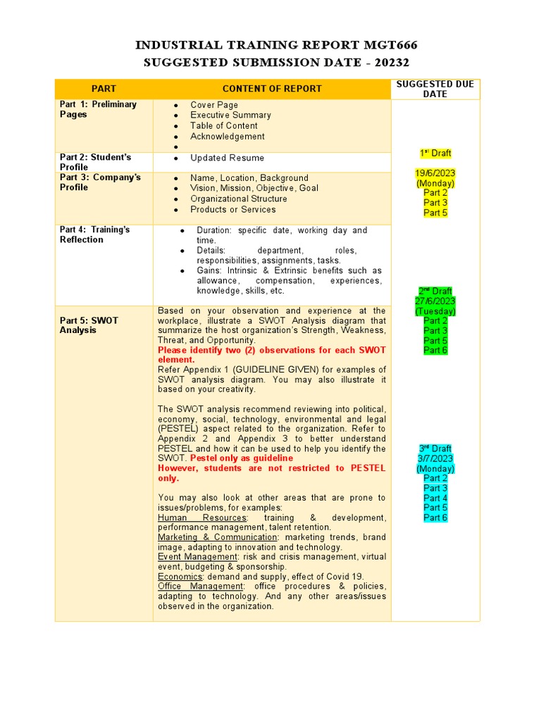 MGT666 Industrial Training Report | PDF | Swot Analysis | Motivation
