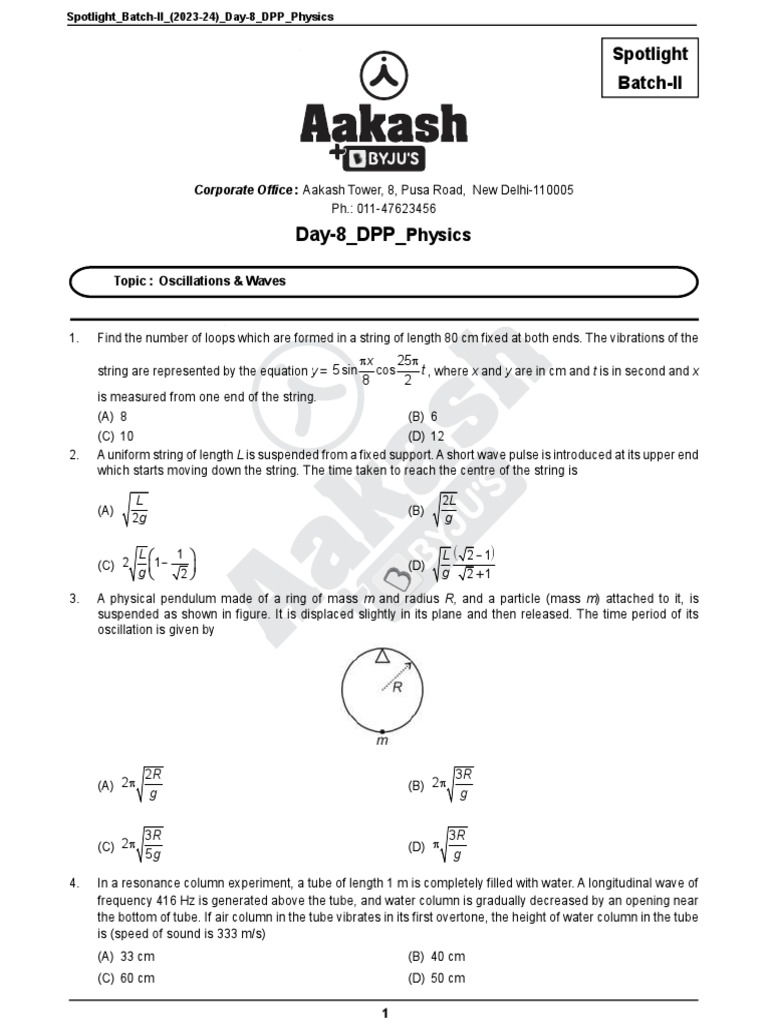 Spotlight - Batch-II (2023-24) - Day-8 - DPP - Physics - (Only Que.) | PDF | Sound | Waves