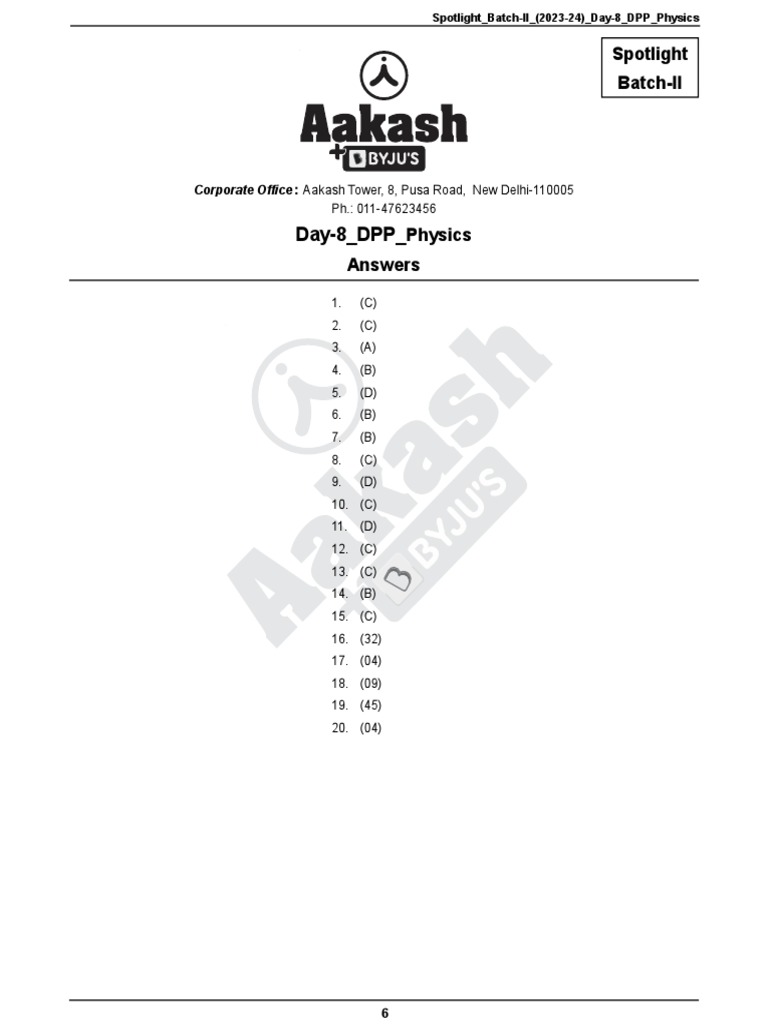 Spotlight - Batch-II (2023-24) - Day-8 - DPP - Physics - (Answer Key ... Spotlight - Batch-II (2023-24) - Day-8 - DPP - Physics - (Answer Key ...