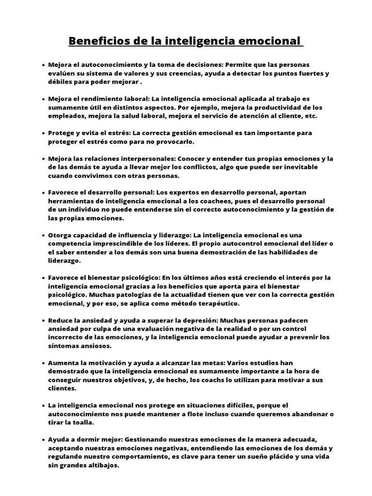 Beneficios y Estrategias de La Inteligencia Emocional | PDF | Las ...