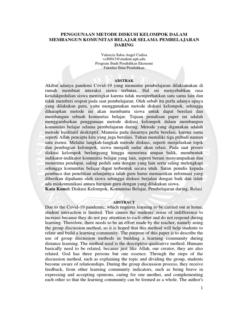 Penggunaan Metode Diskusi Kelompok Dalam Membangun Komunitas Belajar ...