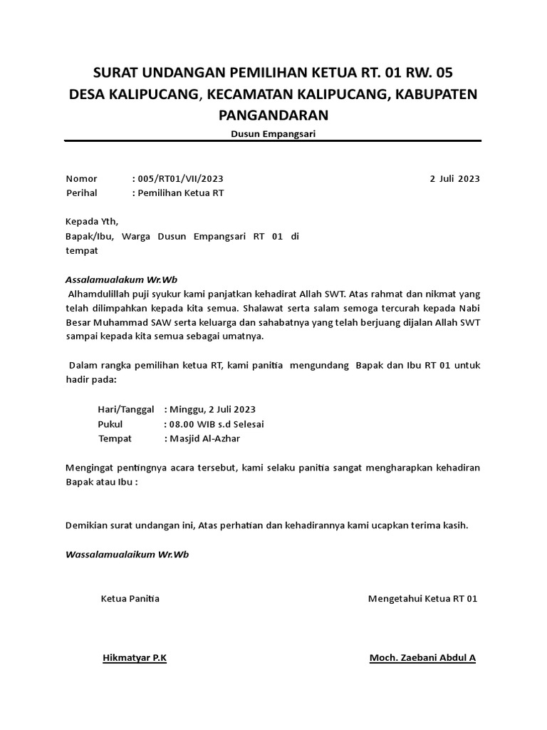 Surat Undangan Pemilihan Ketua RT | PDF