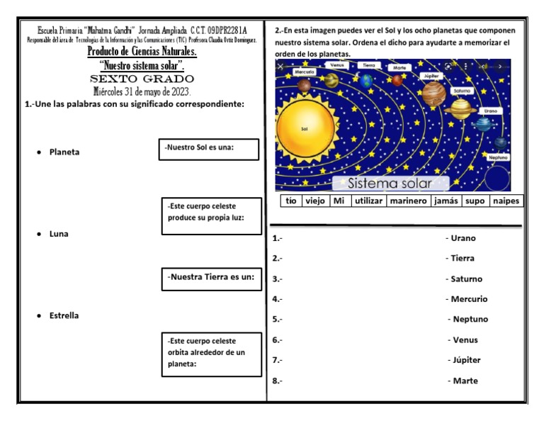 6º GRADO.-Nuestro Sistema Solar. | PDF | Sistema solar | Planetas