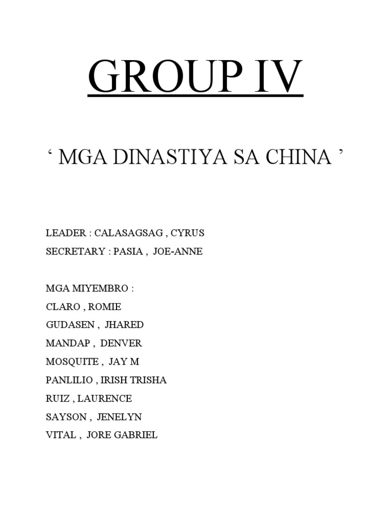 Group Iv: Mga Dinastiya Sa China ' | PDF