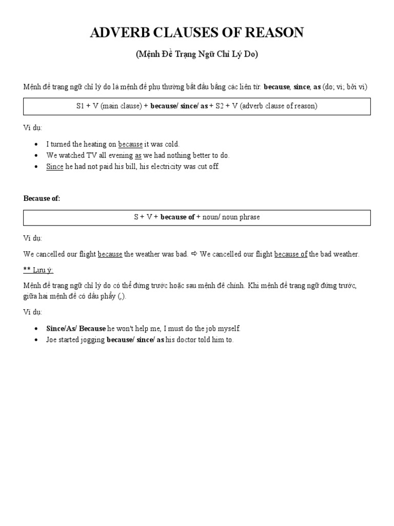 Adverb Clauses of Reason | PDF