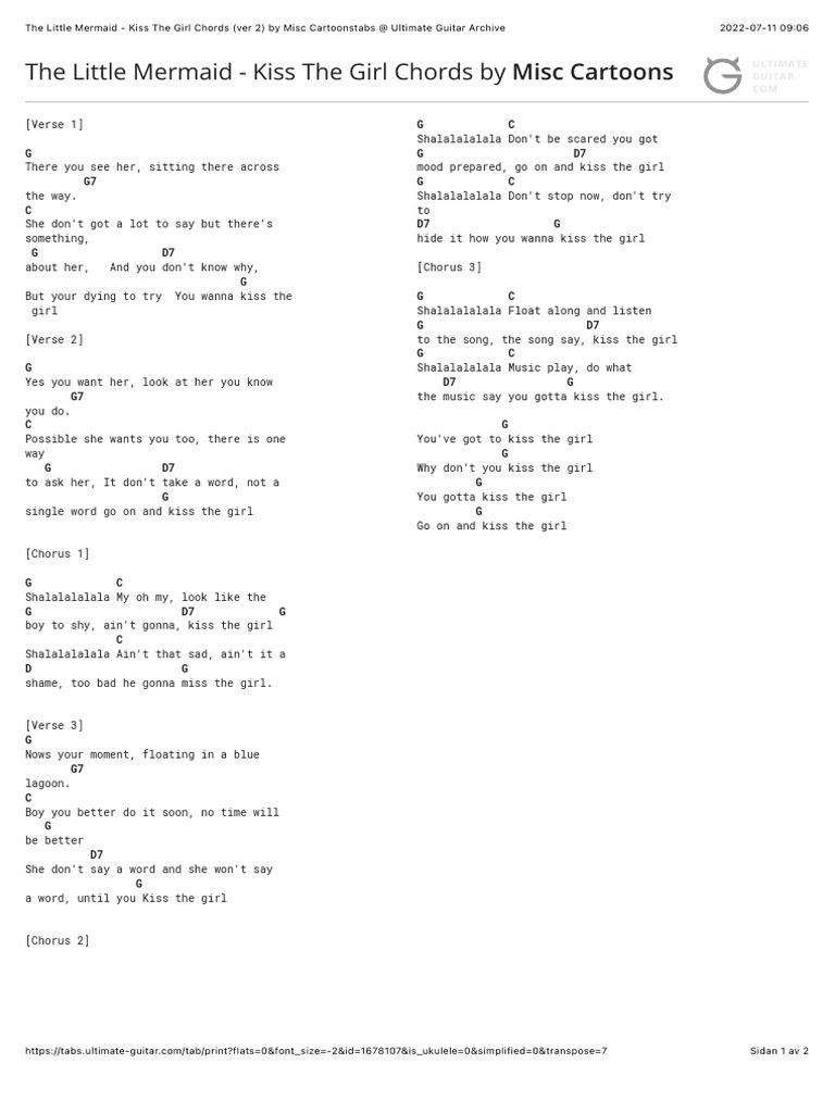 Kiss the Girl Chords - The Little Mermaid | PDF | Song Structure | Songs