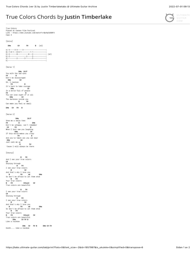 True Colors Chords | PDF | Song Structure | Musical Forms