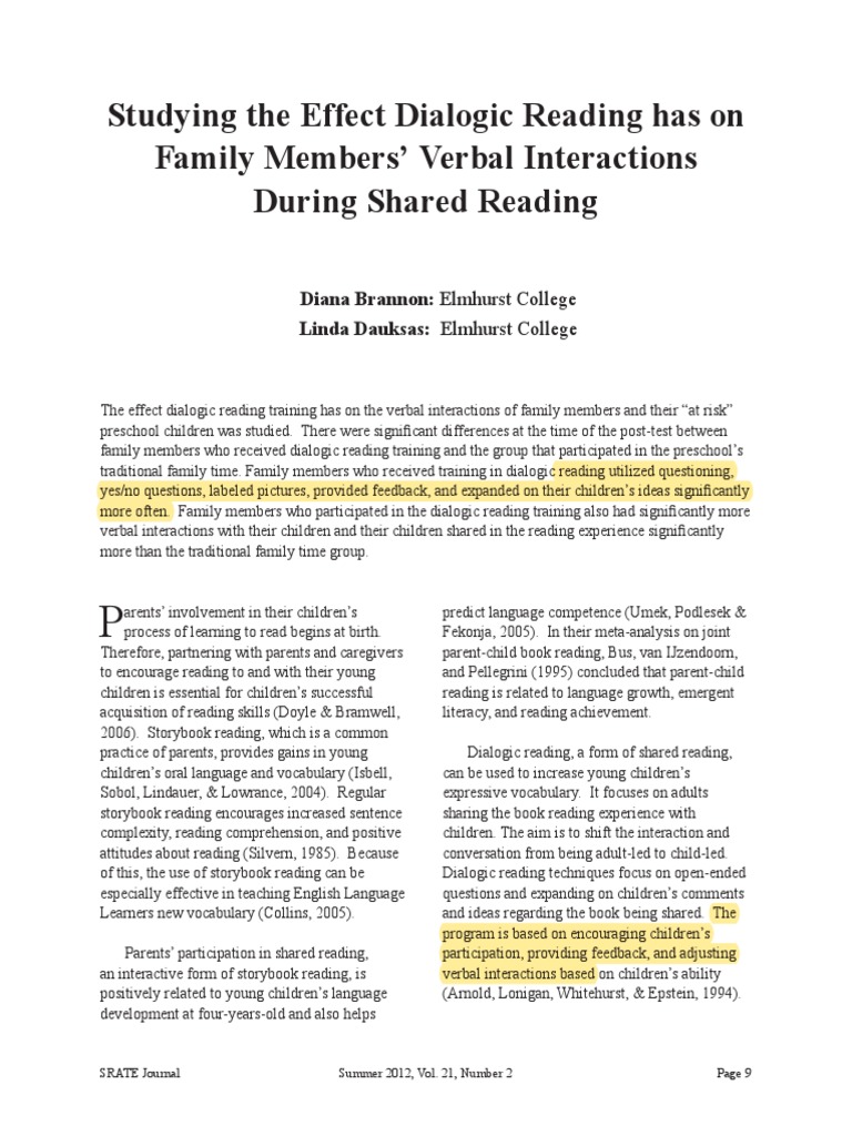 Dialogic Reading | PDF | Socioeconomic Status | Reading Comprehension