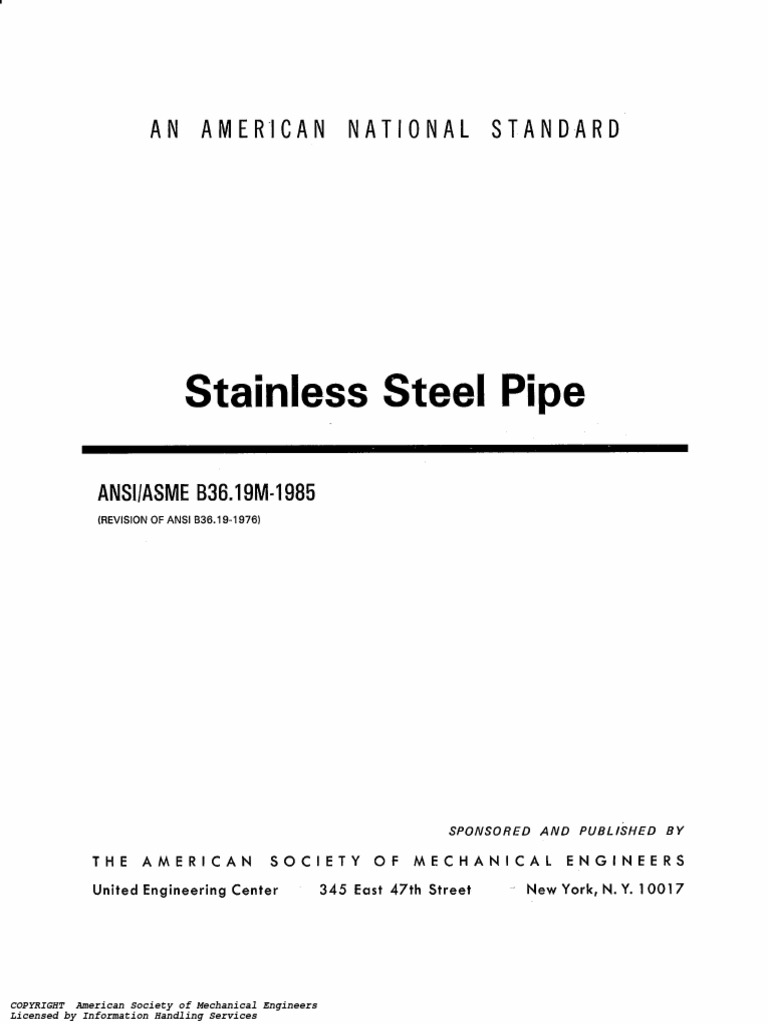 Ansi B36.19 | PDF | Pipe (Fluid Conveyance) | Engineering