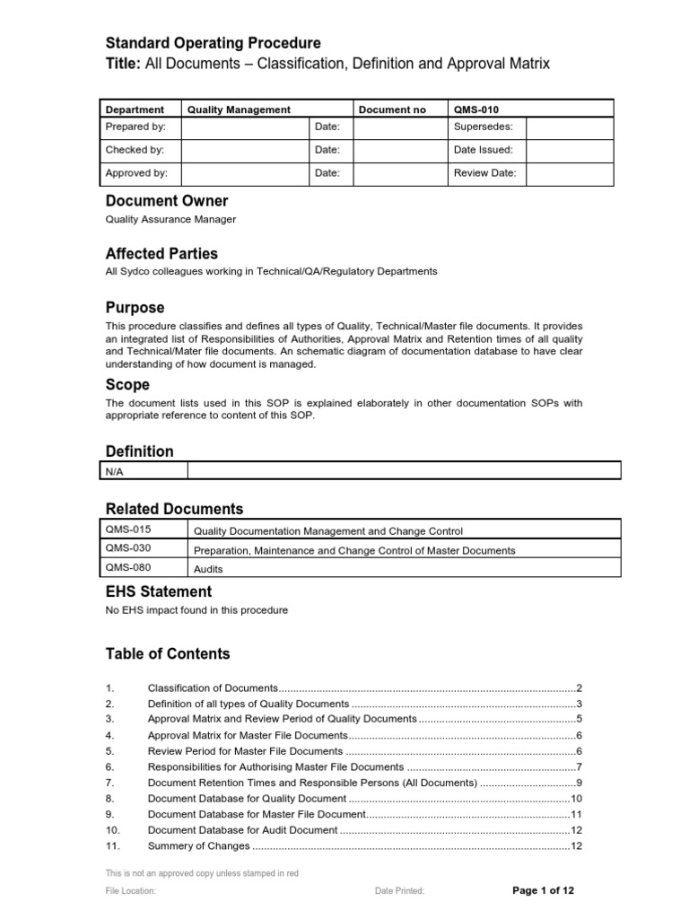 QMS-010 Sample | PDF | Specification (Technical Standard) | Audit