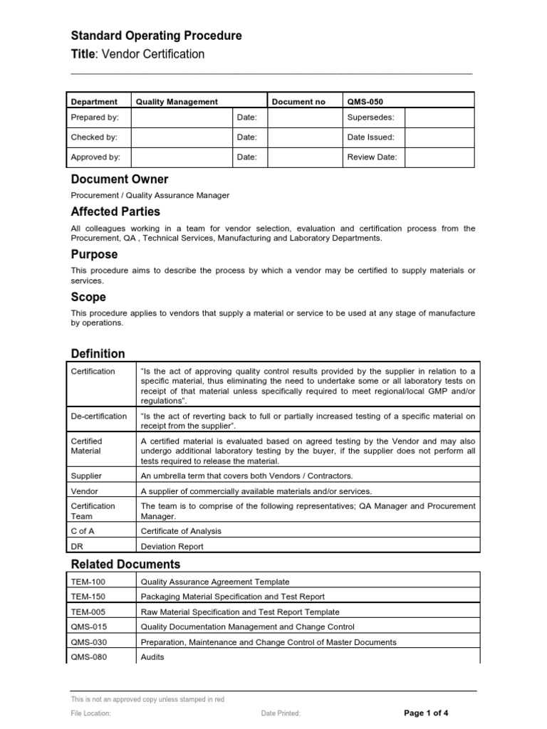 Qms 050 Sample Pdf Specification Technical Standard Procurement