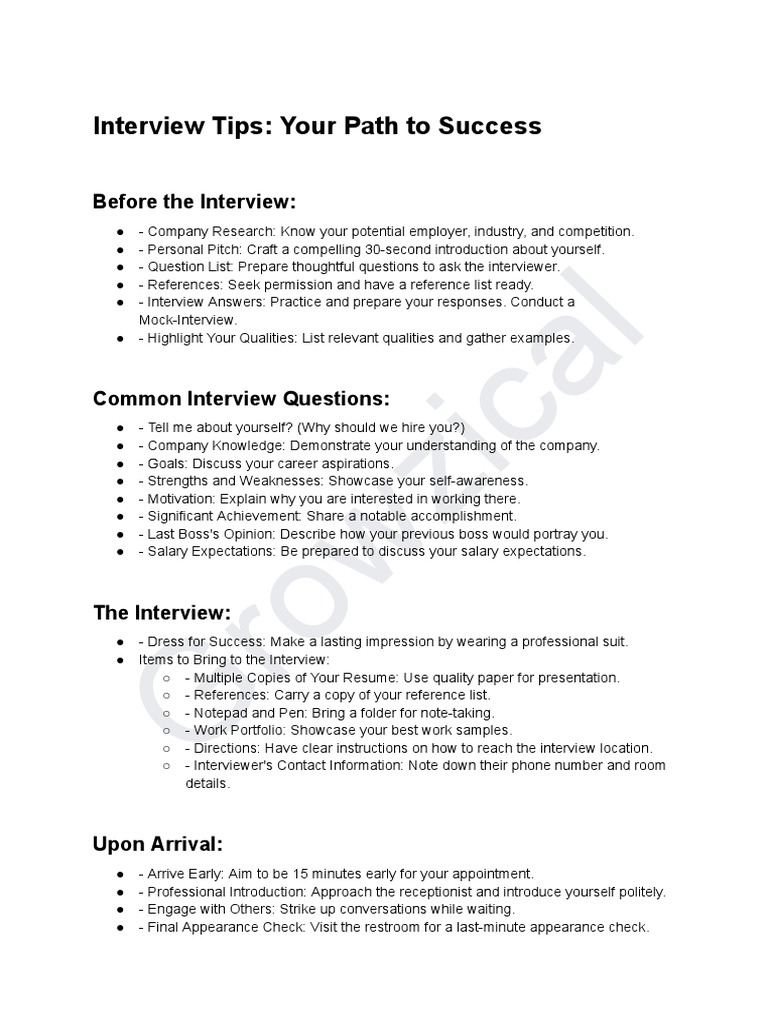 Interview Tips Growzical Pdf Communication Cognitive Science