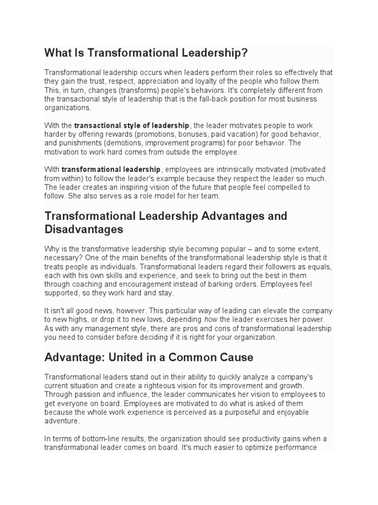 What Is Transformational Leadership | PDF | Transformational Leadership ...