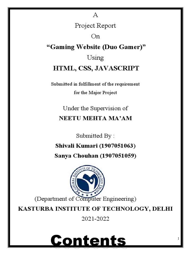 Project Report (Game) | PDF | Html | World Wide Web