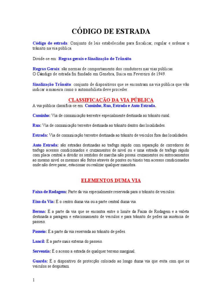 Codigo de Estrada - Pra Imprimir | PDF | Tráfego | Motores