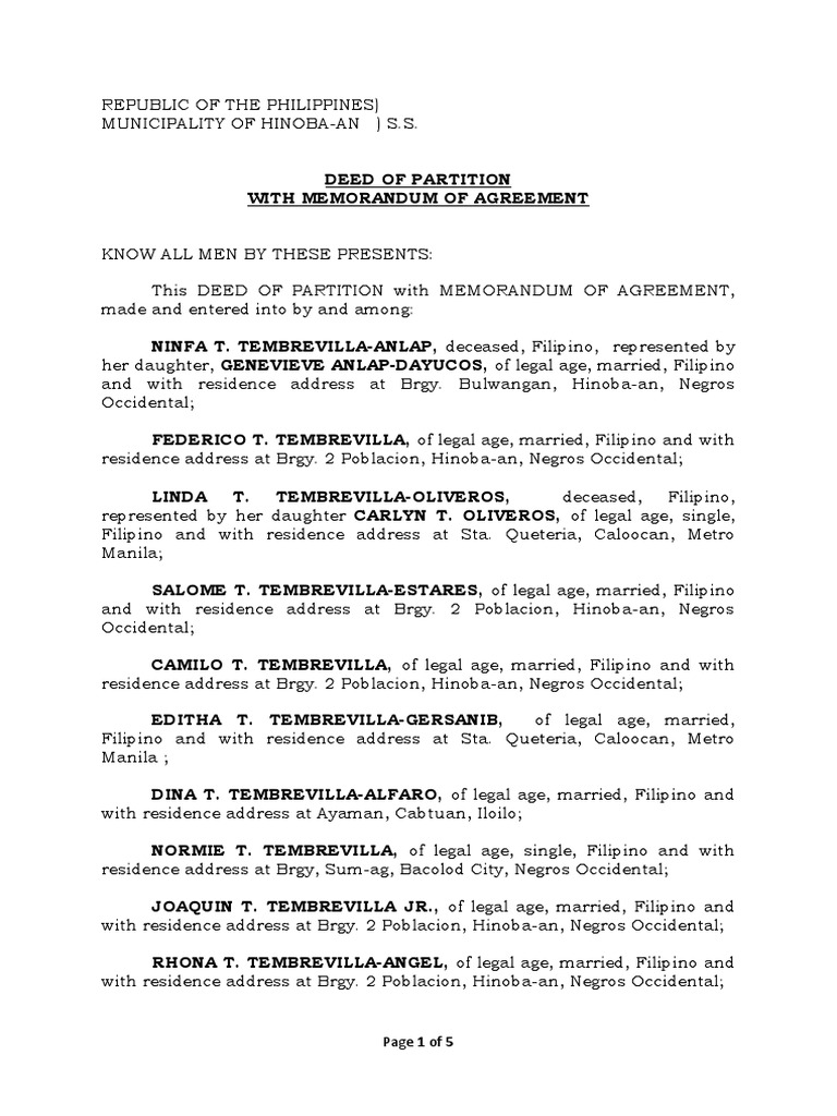 Unregistered Memorandum Of Partition Deed Law Web: Supreme Court: