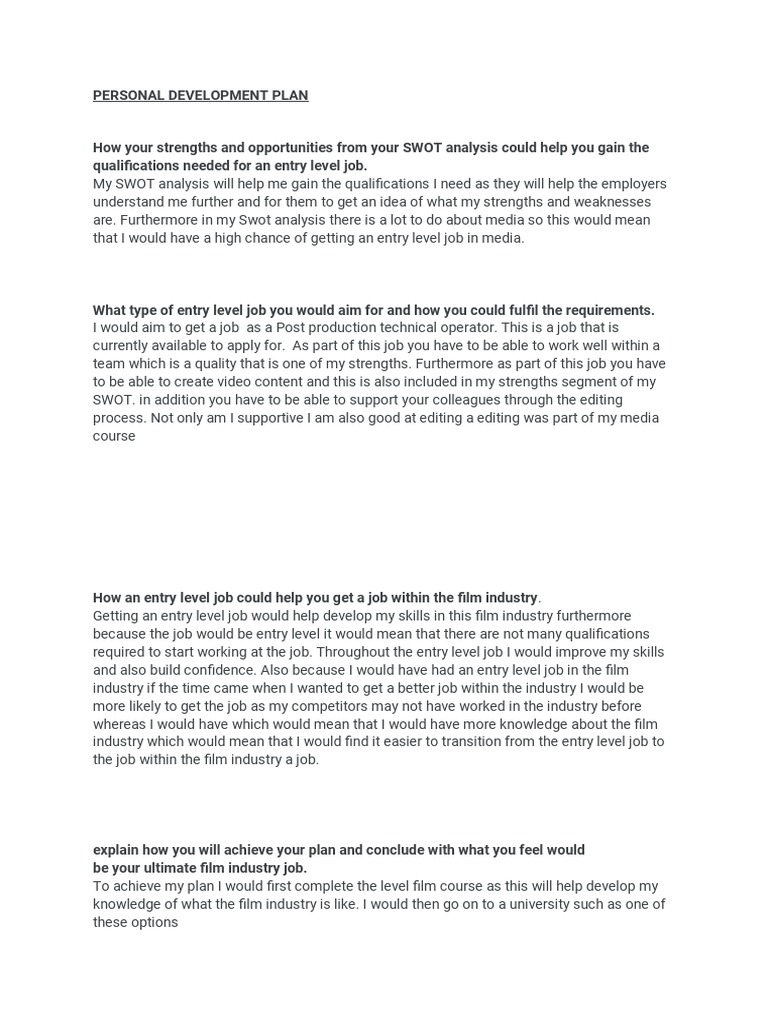 Steven Tweedale - Personal Development Plan | PDF | Swot Analysis ...