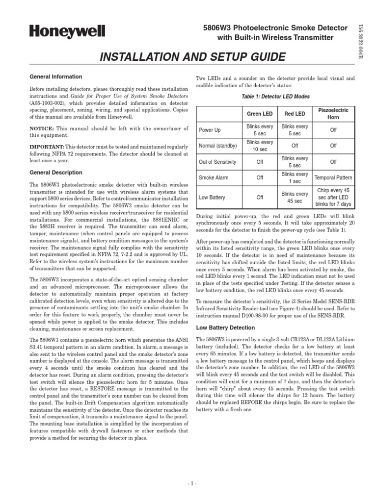 5806W3 Installation-Setup-Guide | PDF | Detector (Radio) | Sensor
