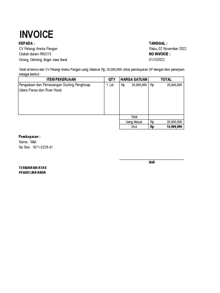 INVOICE CV Pelangi Aneka Pangan | PDF