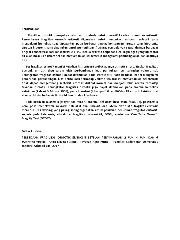 Fragilitas Osmotik Eritrosit dan Tesnya | PDF | Sains & Matematika