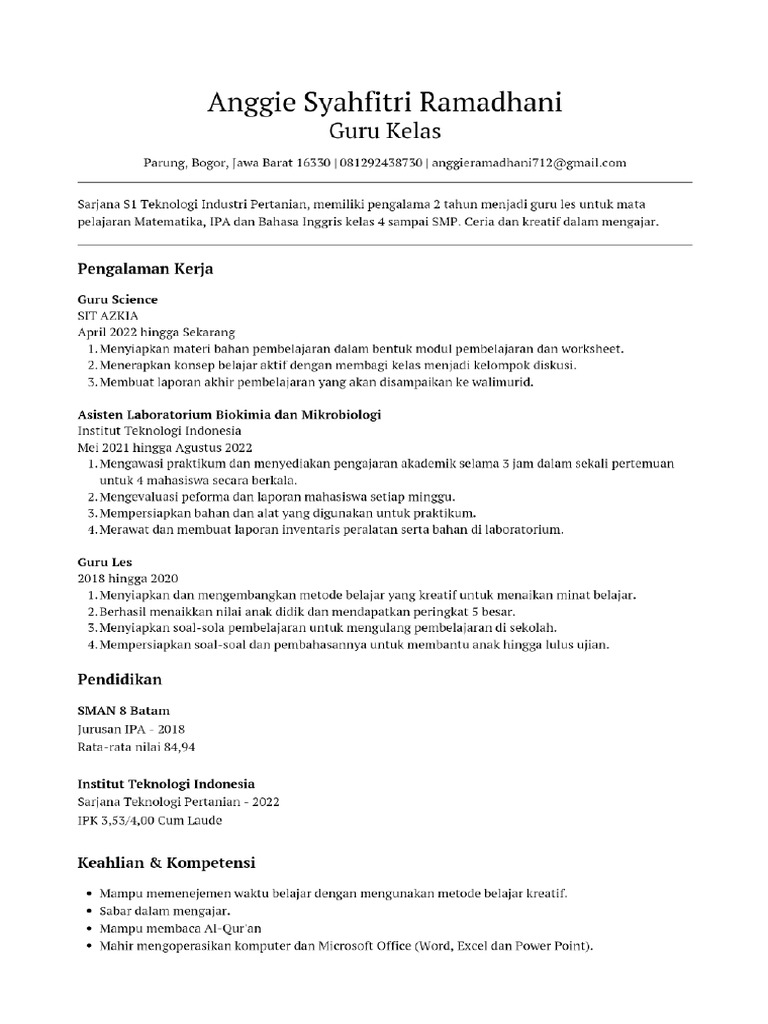 CV Anggie Syahfitri Ramadhani | PDF