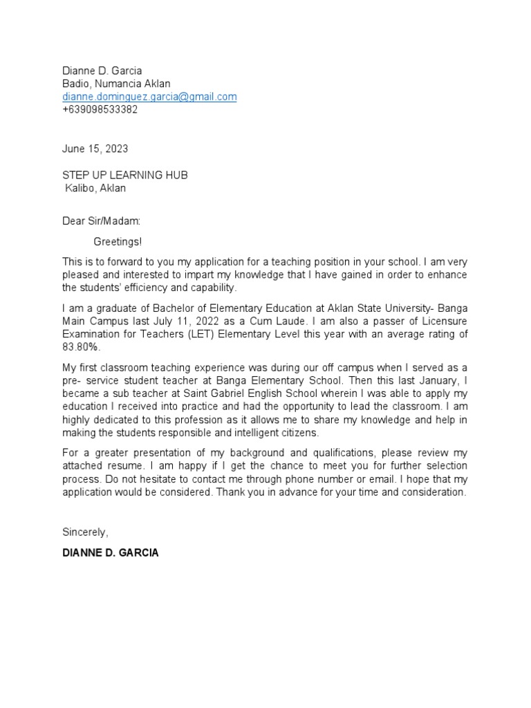 Application Letter Example | PDF