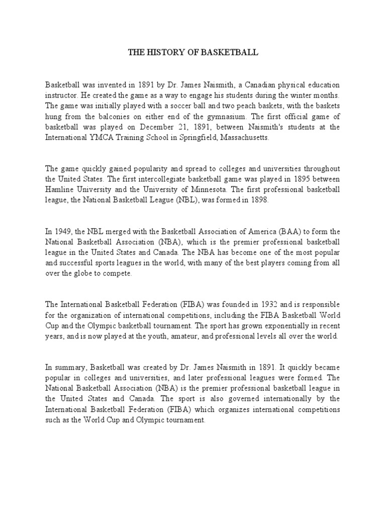 History of Basketball Overview | PDF