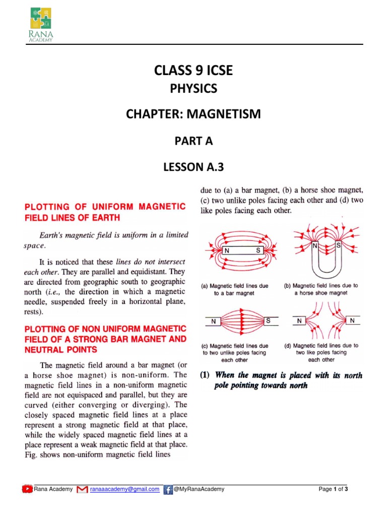 CLASS 9 ICSE - MAGNETISM- A.3 | PDF